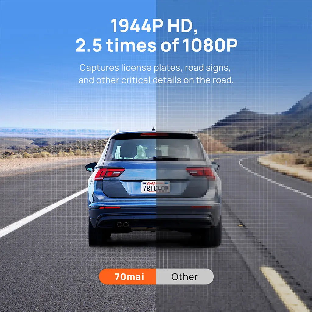 70mai Dash Cam A500S 2.7K HD with 2-Inch Screen & Dual-Channel Support ...