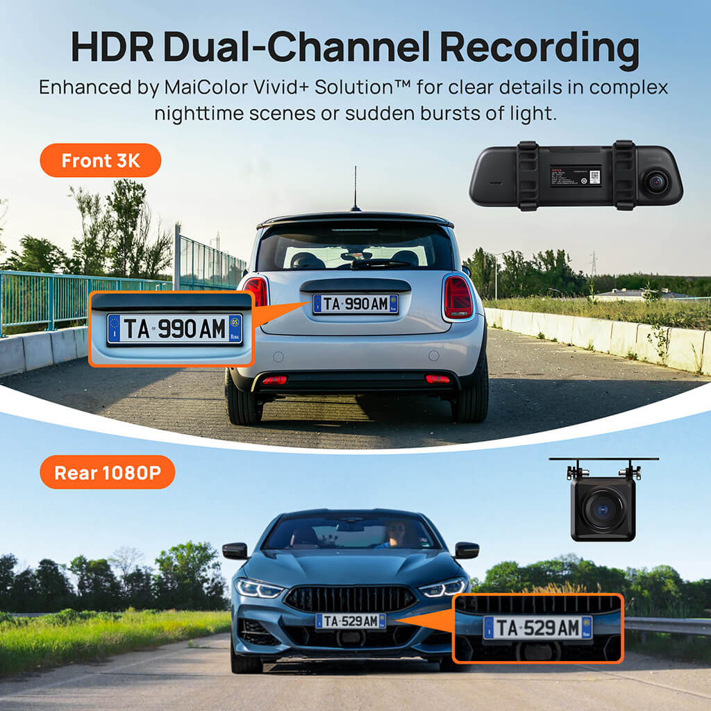 70mai Rearview Dash Cam S500 3K HDR with A 9-Inch Touch Screen & Super ...